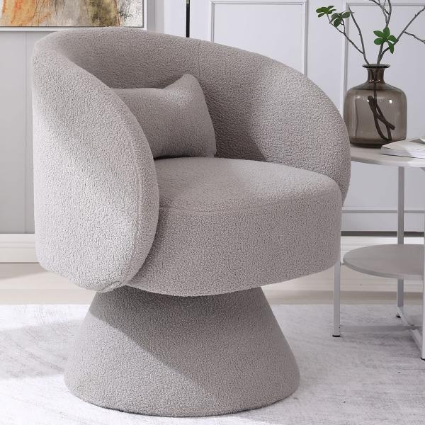 商品名:  HANLIVES Swivel Barrel Chair,Modern Round Swivel Boucle Chairs with Pillow,360 Degree Comfy Teddy Accent Chair Sma...