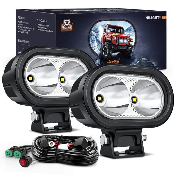 商品名: Nilight - 2 c〓psulas LED para motocicleta de 4 pulgadas, 2100 lm, luz de conducci〓n EMC integrada, superfoco, luz a...