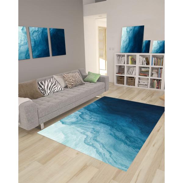 商品名:  Coastal Blue Large Rectangular Area Rugs 5' x 8' Living Room, Beach Ombre Abstract Modern Gradient Waves Durable N...