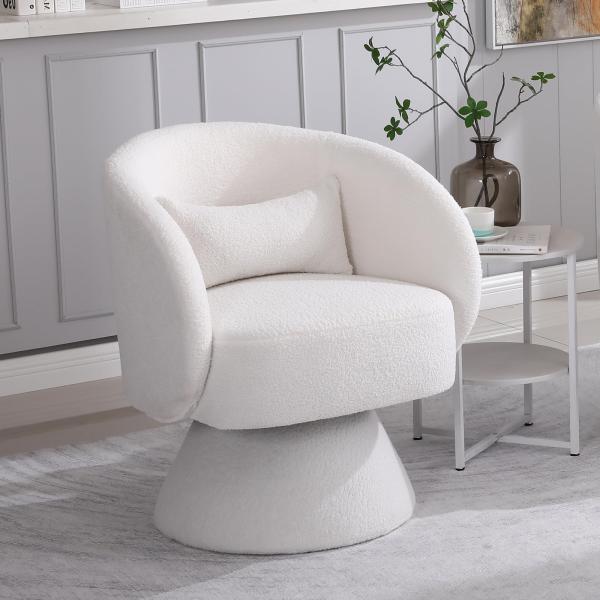 商品名:  KIVENJAJA Swivel Accent Chair, Sherpa Teddy Upholstered 360°Swivel Barrel Arm Chairs, Small Boucle Armchair with P...