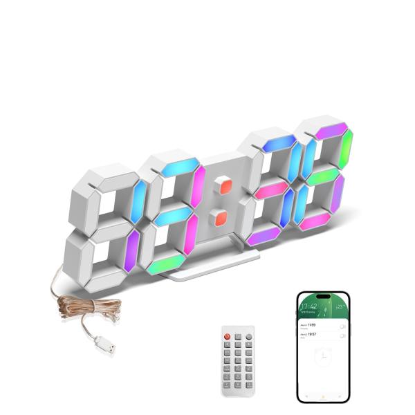 商品名: Deeyaple 3D LED 壁掛け時計 自動調光器 7色 使いやすい 12/24時間 アプリ/リモートコントロール ループ表示 日付/温度/時刻 クール シンプル 寝室 リビングルーム キッチン ホーム オフィス 9.7インチ...