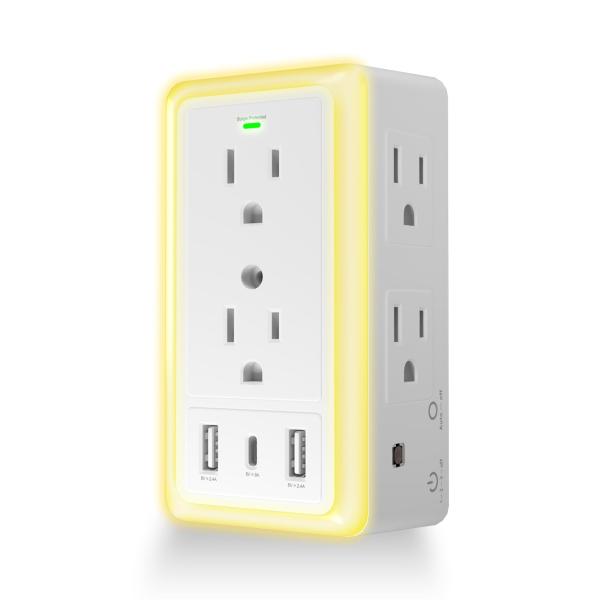 商品名:  W LAIWO Surge Protector, Multi Plug Outlet Extender with Night Light for Home, Office, School, 6-Outlet Splitter a...