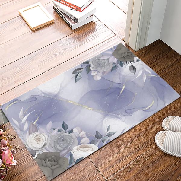 商品名:  Spring Flower Marble Entrance Floor Mat Personalized Doormat Purple Welcome Door Mat Low Profile Non Slip Entry Ru...