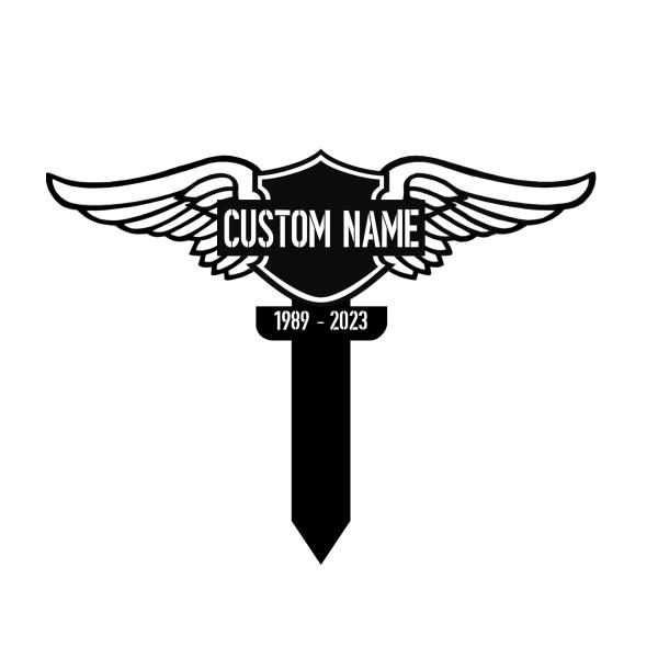 商品名:  Rider Memorial Metal Stake Personalized, Biker With Angle Wings Grave Marker, Riding With Angles, Motorcycle Remem...