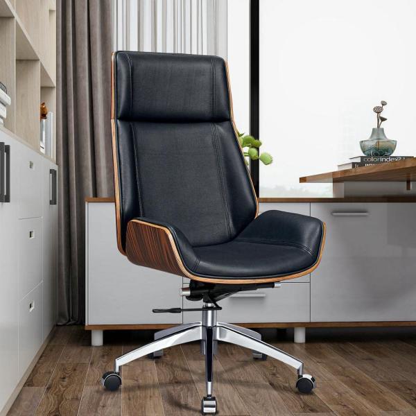 商品名:  Genuine Leather High Back Executive Office Chair - Computer Desk Chair in 8-Layer Solid Walnut Wood and Heavy Duty...