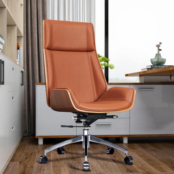 商品名:  Genuine Leather High Back Executive Office Chair - Computer Desk Chair in 8-Layer Solid Walnut Wood and Heavy Duty...