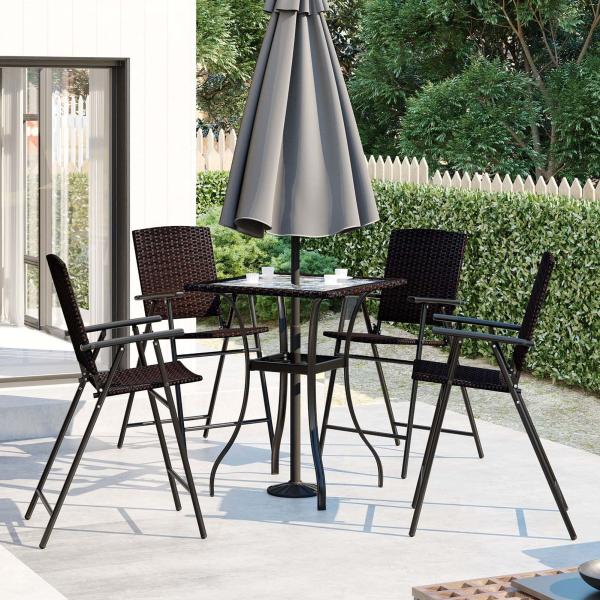 商品名:  5-Piece Rattan Set with Umbrella Hole, Outdoor Patio PE Wicker Table Set with 4 Foldable Chairs, Counter Height Di...