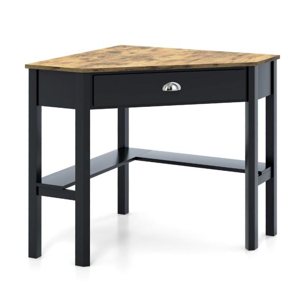 商品名:  MEDIMALL Corner Desk with a Slide Out Drawer, Triangle Home Computer Desk, Writing Table with an Open Shelf, Frees...