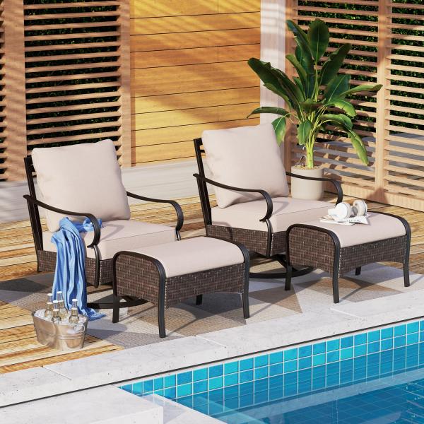 商品名:  PHI VILLA Oversized Outdoor Swivel Armchairs Set, 4 Piece with 2 Extra Large Swivel Chairs and 2 Ottomans, Support...
