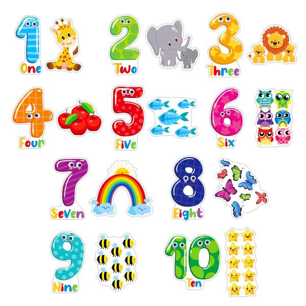 商品名:  FLYAB Numbers Wall Stickers 5 Sheets Learning Educational Number Wall Decals Peel and Stick Animal Wall Decals Sti...