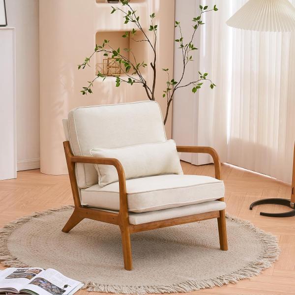 商品名Hommoo Linen Fabric Accent Chair with Arm Mid Century Modern Lounge Reading Chair with Wood Frame Comfy Leisure Chair...