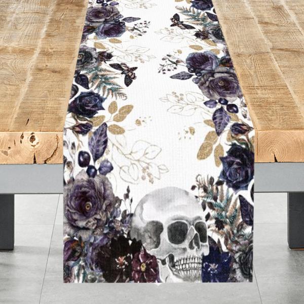 商品名:  Halloween Table Runner Black Floral Eucalyptus Skeleton Decor Farmhouse Kitchen Dining Table Decorations for Home ...