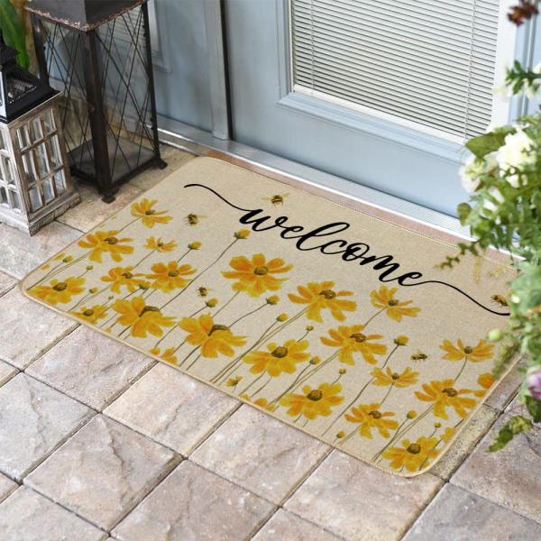 商品名:  Cute Doormat Indoor Chrysanthemum and Honey Powder Welcome Doormat Bee Floor Mat Spring and Summer Farmhouse Seaso...
