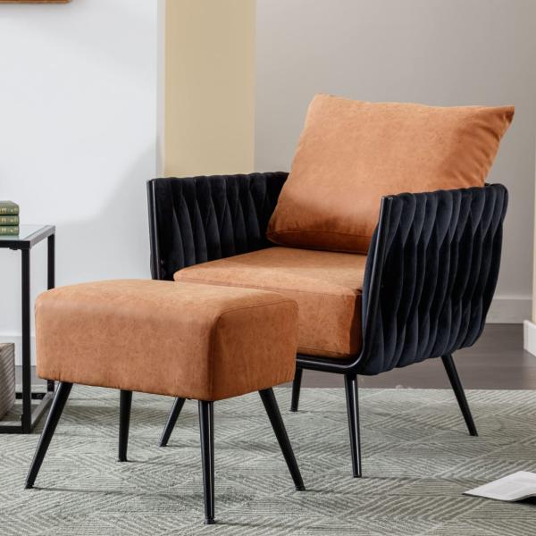 商品名:  Ya-Home Modern Accent Chair with Ottoman, PU Leather Upholstered Side Chair Single Sofa Armchair with Black Metal ...