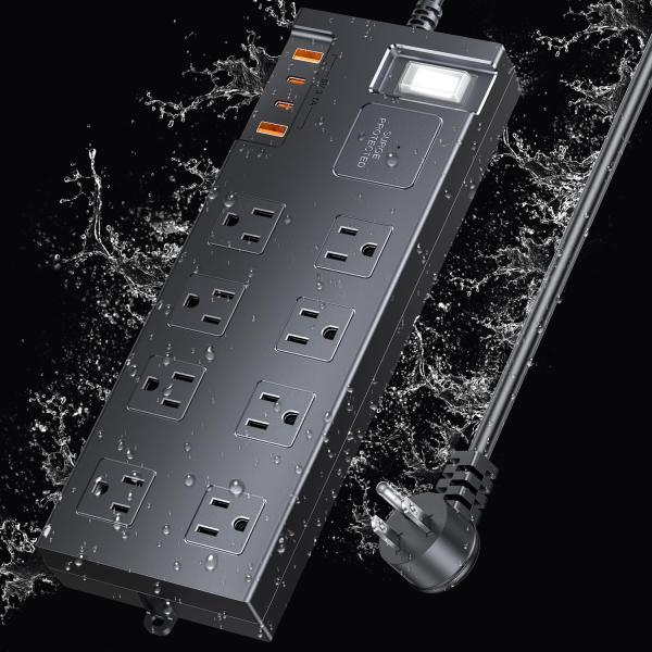 商品名:  Surge Protector Power Strip Waterproof, Outdoor Extension Cord Multiple Outlets with USB A + C Fast Charging, Wate...