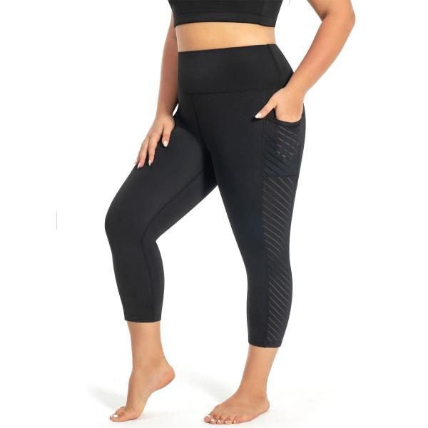 商品名:  MEJING Plus Size Capri Leggings for Women with Pockets L-5XL Workout Leggings Mesh Yoga Pants Womens Capris High W...