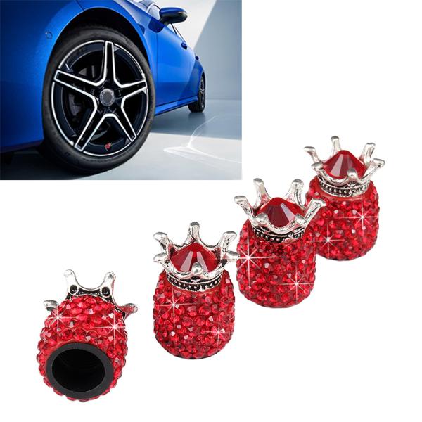 商品名:  cueclue 4 PCS Crown Tire Valve Stem Cap, Dustproof Crystal Rhinestone Car Stem Air Caps Cover for Most Vehicles (R...