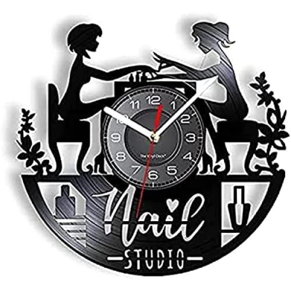 商品名:  Round Wall Clock Nail Studio Beauty Salon Vinyl Nail Shop Detor Tech Artwork Watch Manicure Silent Manicurist Favo...