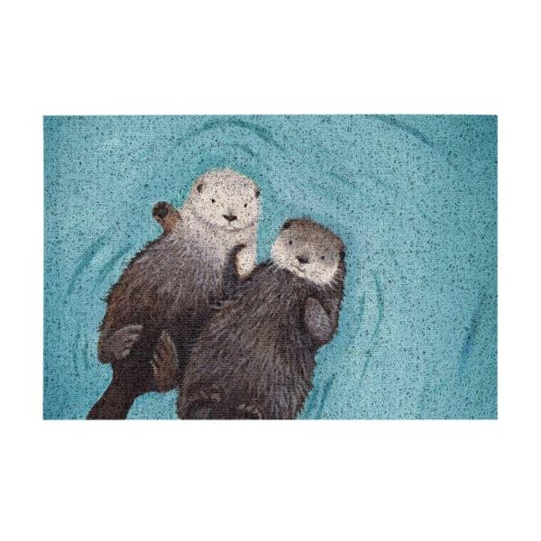 商品名:  Door Mat Otters Holding Hands Print Non-Slip Floor Mats Durable PVC Front Door Welcome Carpet for Indoor Outdoorブラ...