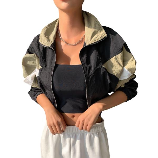商品名:  Verdusa Women's Contrasting Colors Zip Up Crop Jacket Street Style Bomber Coat Black Lブランド: Verdusa商品サイズ: Large高さ:...