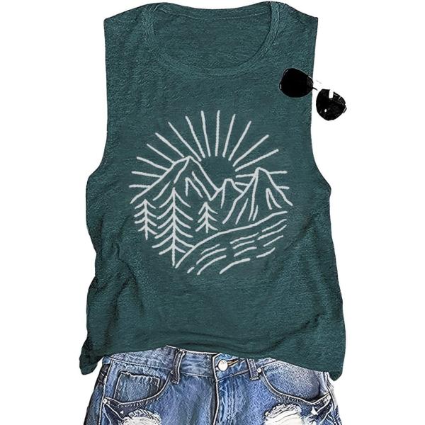 商品名:  Hiking Mountain Graphic Tank Tops Women Novelty Sunrise Pine Tree Printed Advanture Muscle Tank Summer Vacation Fu...