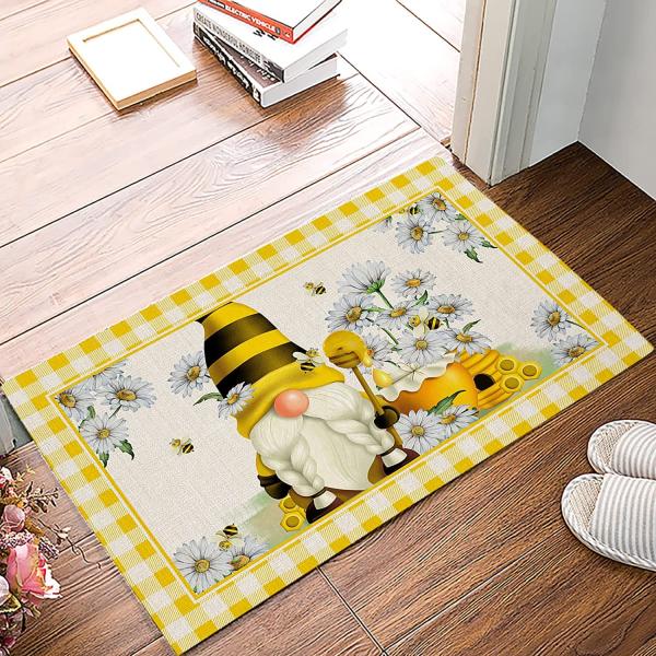 商品名:  Spring Daisy Flower Entrance Floor Mat Personalized Doormat Cute Gnome Plaid Welcome Door Mat Low Profile Non-Slip...