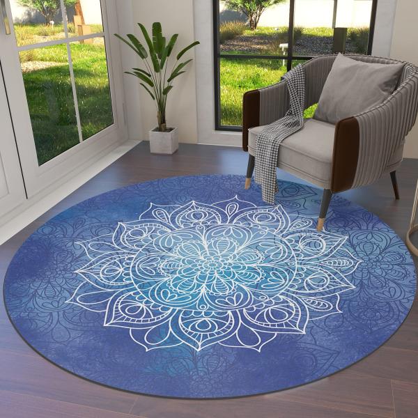 商品名:  Round Area Rug 3ft Mandala Flower Floor Carpets Washable Indoor Floor Area Mat Stain-Proof Mat Non-Skid Rugs for L...