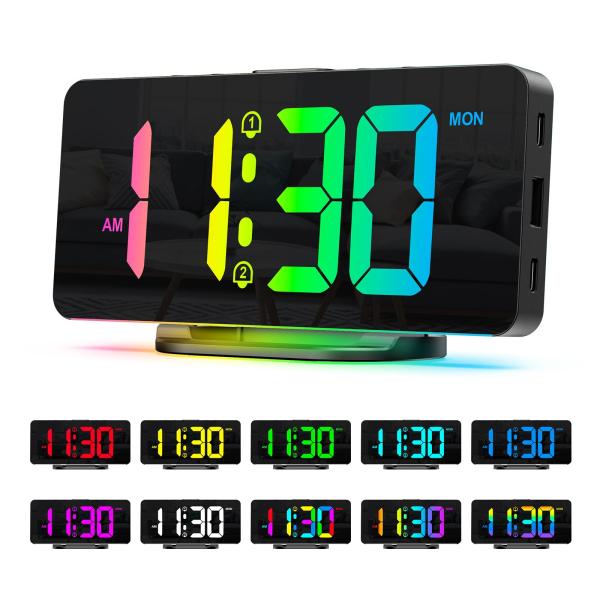 商品名:  ORIA Digital Alarm Clock, Colorful LED Clock for Bedroom, 7'' Large Display Bedside Clock with Night Light, 11 Col...