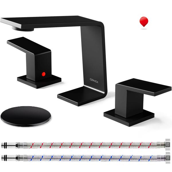 商品名: CEINOL バスルームシンク蛇口 3穴 マットブラック バスルーム蛇口 8インチ ポップアップ排水管とホース付き 広範囲に広がるモダンなRV CEINOL Bathroom Sink Faucet 3 Hole, Matte B...