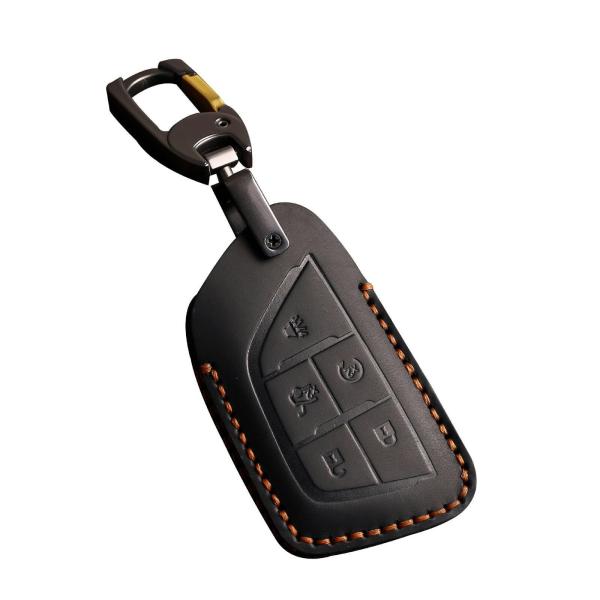 商品名:  Hontumax Genuine Leather 5 Button Remote Key Fob Cover Case for Cadillac CT4 2020 2021 2022 2023 Smart Key Holder ...
