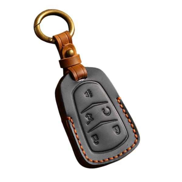 商品名:  Hontumax Genuine Leather 5 Button Key Fob Cover Case for Cadillac ATS 2015 2016 2017 2018 Smart Key Protector (Bla...
