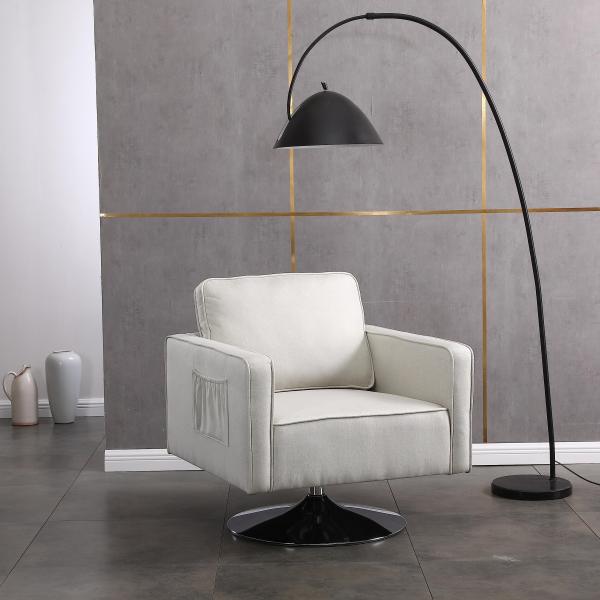 商品名:  Linen Accent Chair Plush Cotton Upholstery Lounge Chairs Swivel Armchair with Side Pocket Iron Feet for Living Roo...