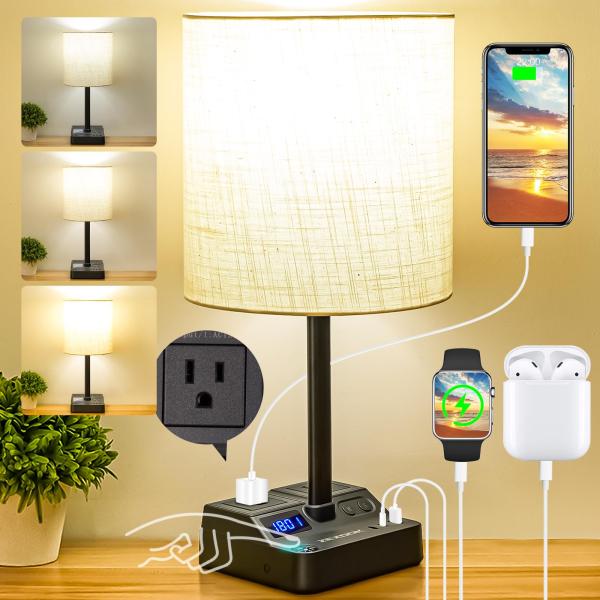 商品名:  ??????? ????? ???? for Bedroom Nightstand, 3 Way Dimmable Touch Lamp with USB Ports and Outlets, Modern Small Desk...