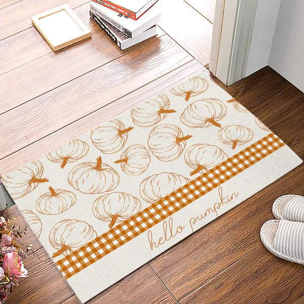 商品名:  Doormat Indoor Entrance Home Decor Door Mat,Hello Pumpkin Floor Rugs for Kitchen, Bathroom, Thanksgiving Orange Pl...