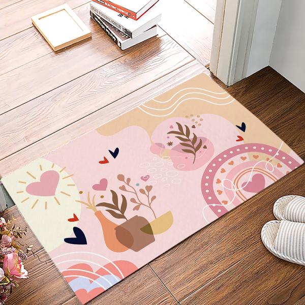 商品名:  Doormat Indoor Entrance Home Decor Door Mat,Valentines Floor Rugs for Kitchen, Bathroom, Pink Love Heart Boho Bota...