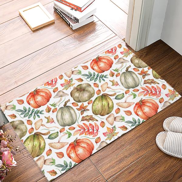 商品名:  Doormat Indoor Entrance Home Decor Door Mat,Thanksgiving Floor Rugs for Kitchen, Bathroom, Teal Orange Fall Pumpki...