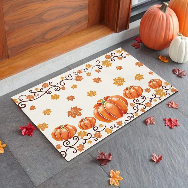 商品名:  Doormat Indoor Entrance Home Decor Door Mat,Fall Thanksgiving Floor Rugs for Kitchen, Bathroom, Orange Pumpkin Map...