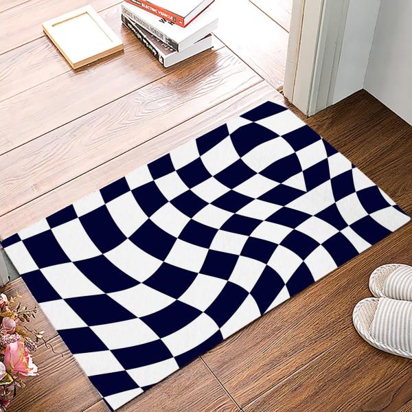 商品名:  Black Plaid Abstract Red and White Color Block Bath Mats Non-Slip Absorbent Microfiber Soft Plush Doormat Decor Ba...