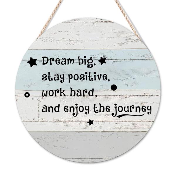 商品名:  Arupkeer Welcome Sign Dream Big Stay Positive Work Hard Round Wood Signs Sign Positive Quotes Farmhouse Home Famil...