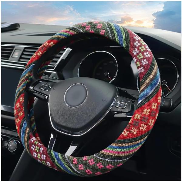 商品名Boho Steering Wheel Cover,Unique Baja Blanket Ethnic Style Steering Wheel Cover &amp; Car Interior Accessories,Anti-S...