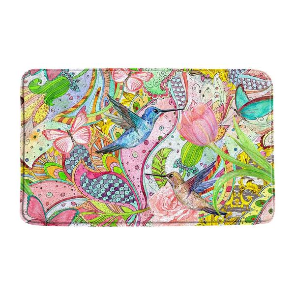 商品名:  Floral Bird Bath Mat Boho Flower Hummingbird Pink Rose Butterfly Spring Plant Abstract Paisley Watercolor Blossom ...