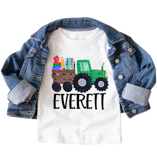 商品名:  School Tractor Name Custom School Shirt, Pre K Shirt Back To School Shirt, First Day Of School Toddler Shirt, Cray...