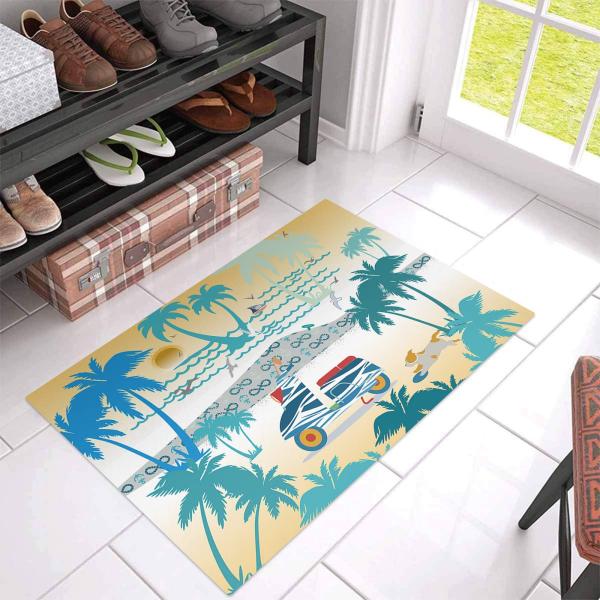 商品名:  Summer Beach Indoor Door Mat Coconut Tree Motorcycle Non Slip Front Door Welcome Rugs, Abstract Geometric Floor En...