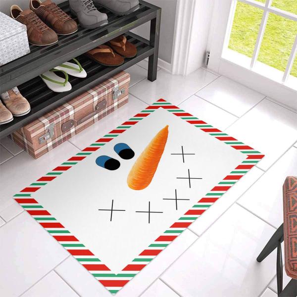 商品名:  Christmas Cartoon Indoor Door Mat Cute Snowmans Carrots Non Slip Front Door Welcome Rugs, Candy Striped Floor Entr...