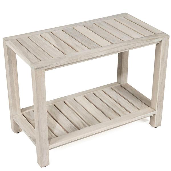 商品名:  TeakCraft Gray Teak Shower Bench with Shelf 24 Inch for Bathroom, Spa - Fully Assembled, Shower Stool, Rustic Gray...