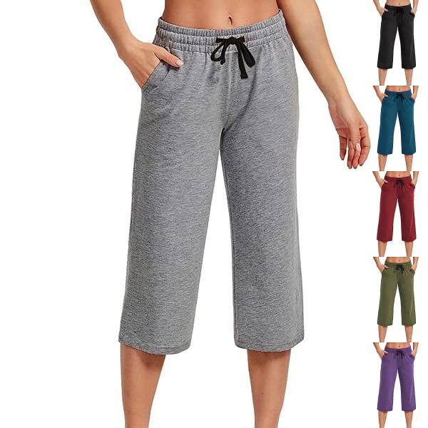 商品名:  hayudier Womens Capri Yoga Pants Loose Cotton Capris Workout Joggers Wide Leg Drawstring Sweatpants Lounge Pajama ...