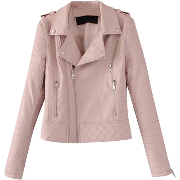商品名:  Woman's Pink Genuine Sheepskin Biker Leather Jacket Quilted Design Caf〓 Racer Style Stay stylish on the road (as1,...