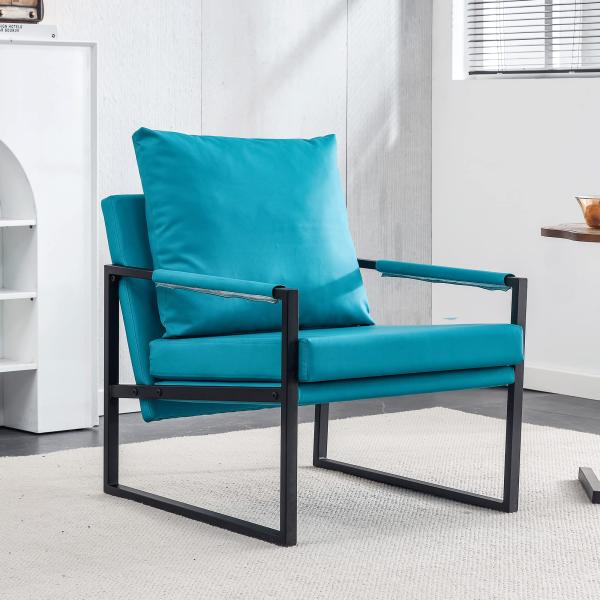 商品名:  PU Leather Accent Arm Chair Mid Century Modern Upholstered Armchair with Metal Frame Extra-Thick Padded Backrest a...