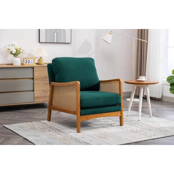 商品名:  Modern Accent Armchair with Solid Wood Frame,Upholstered Leisure Chair with Rattan Armrest and Removable Cushion,E...