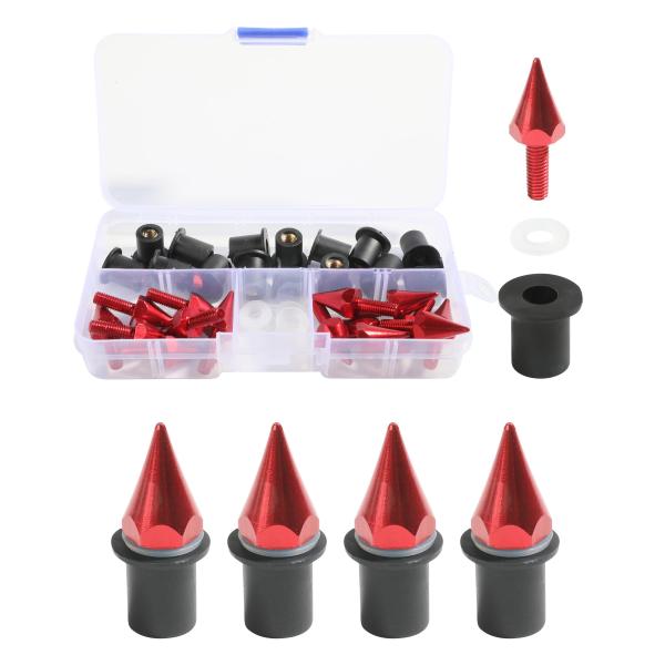 商品名: YAKEFLY ウィンドスクリーンボルト アルミアルマイトスパイク オートバイフェアリングボルト オートバイスパイク フロントガラスボルトナットキット フロントガラスのスパイクボルト (レッド) YAKEFLY Wind Scre...